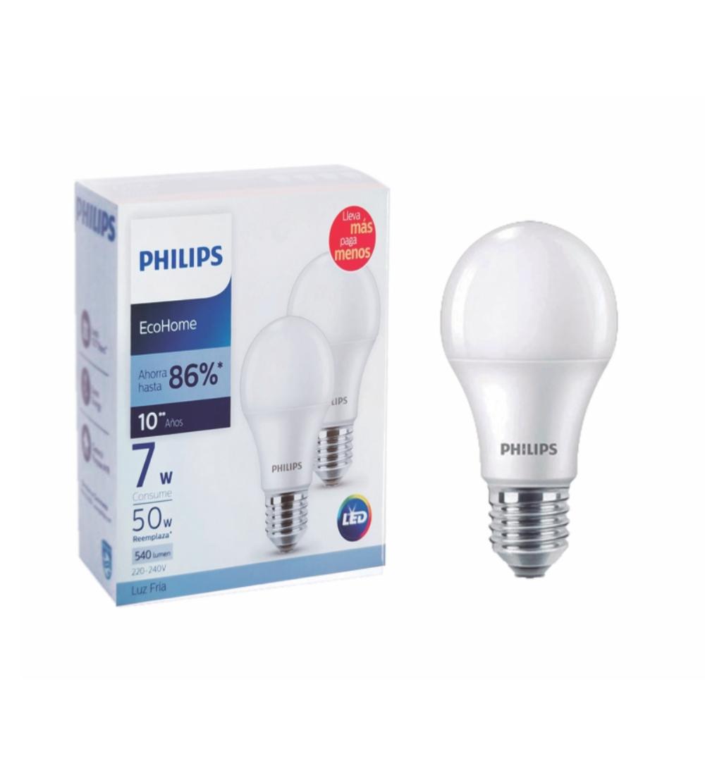 pack bulbo led frío philips 7w 2 unidades