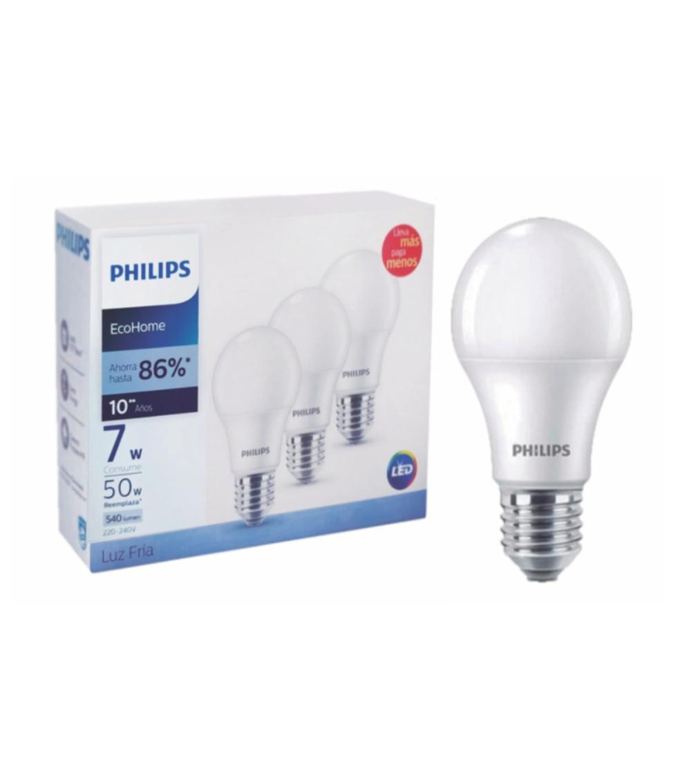 pack bulbo led frío philips 7w 3 unidades