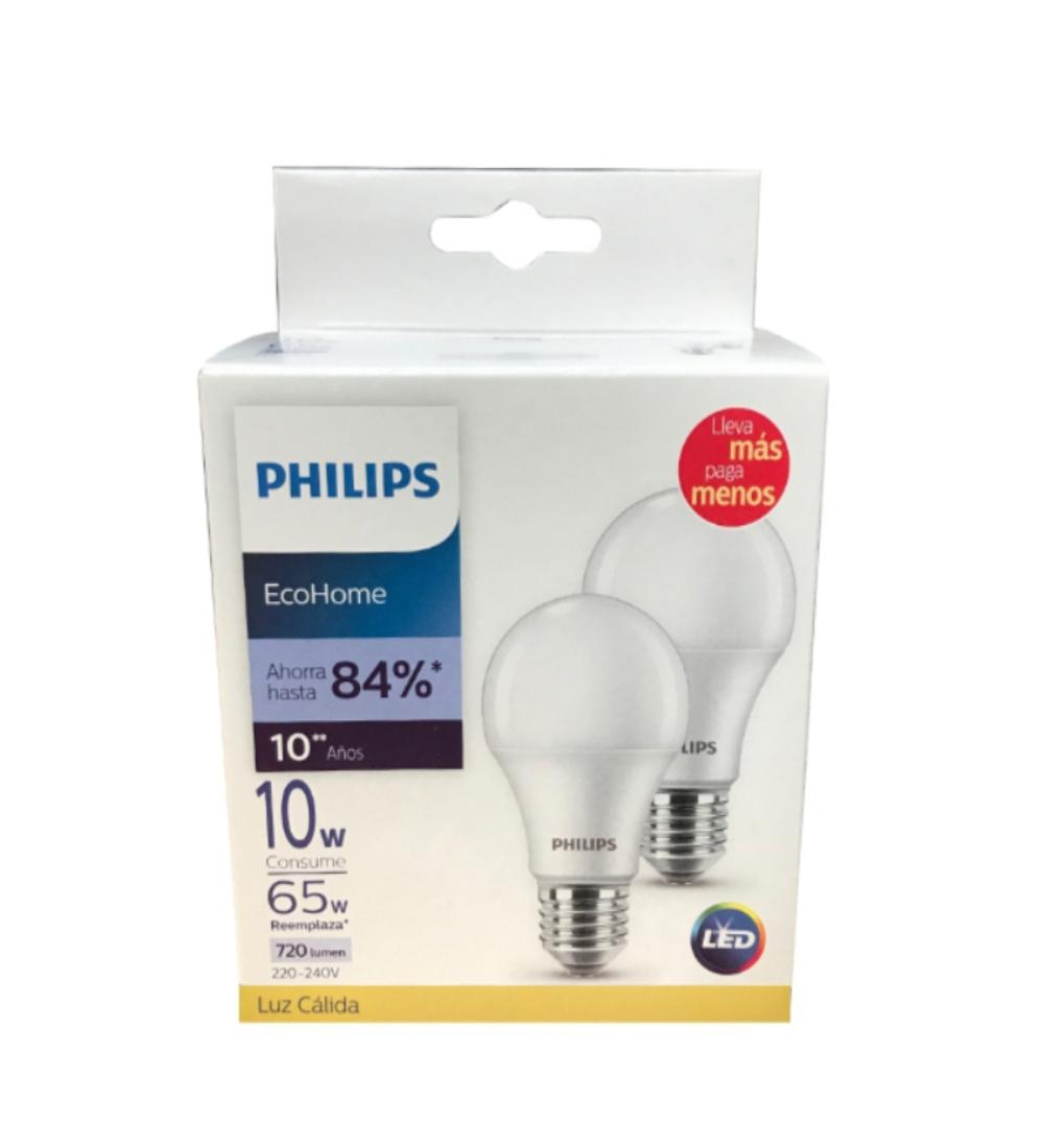 pack bulbo led cálido philips 10w 2 unidades