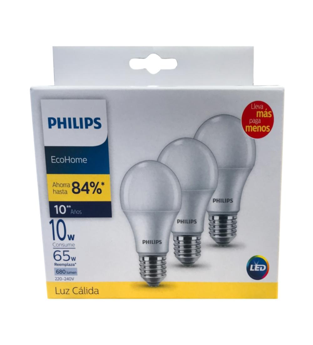 pack bulbo led cálido philips 10w 3 unidades