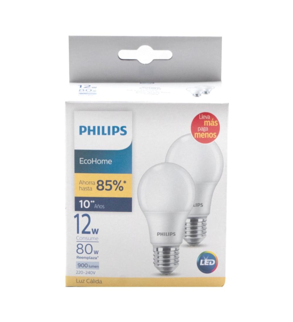 pack bulbo led cálido philips 12w 2 unidades