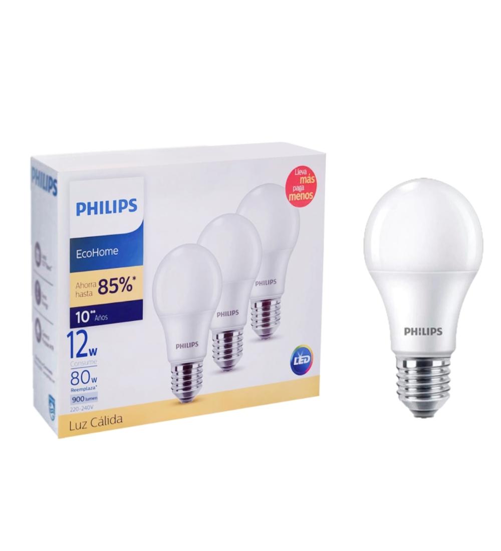 pack bulbo led cálido philips 12w 3 unidades